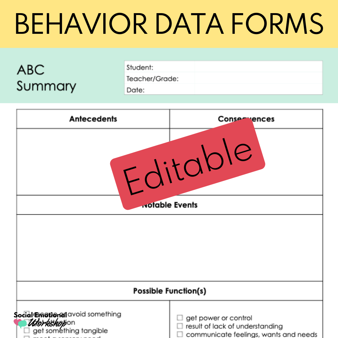 Editable Behavior Data Forms for Functional Behavior Assessments (FBA ...
