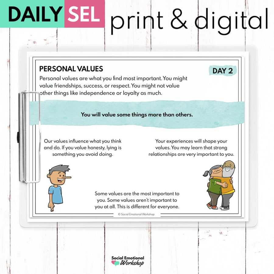 Personal Values Social Emotional Learning Activities - SEL Worksheets ...
