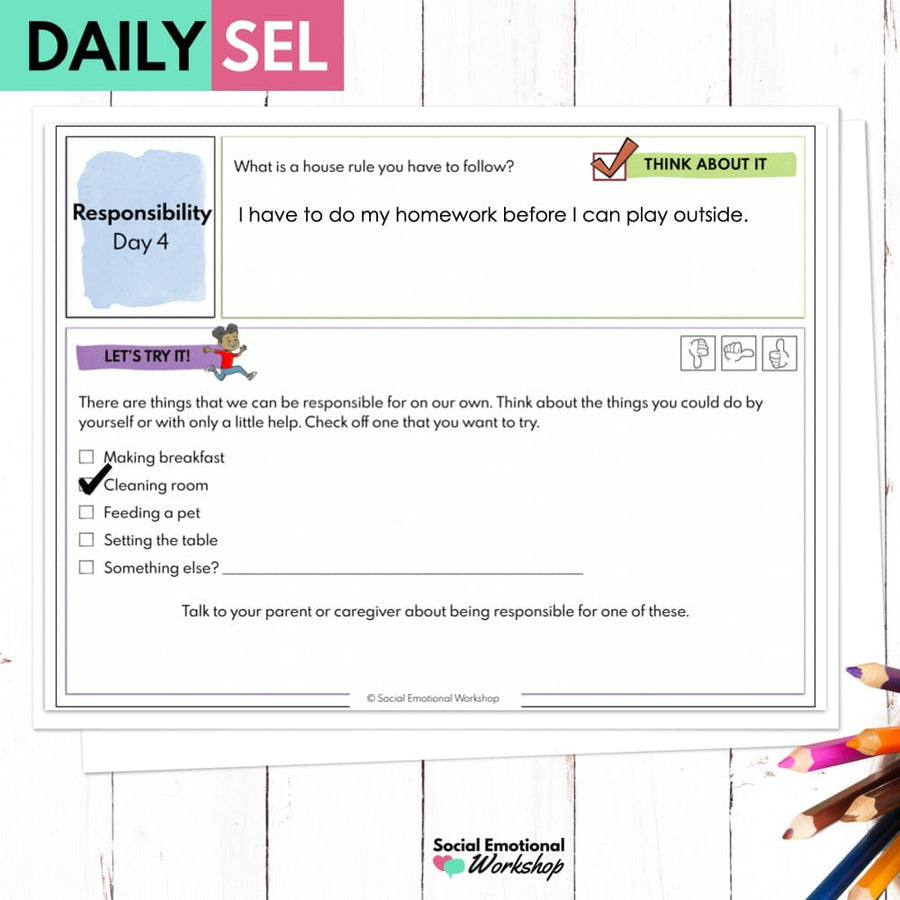 Responsibility Social Emotional Learning Activities - SEL Worksheets ...