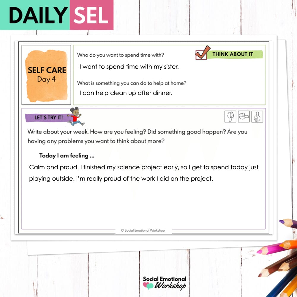 Daily SEL Activities for Self Management - Set 2 - SEL Worksheets ...